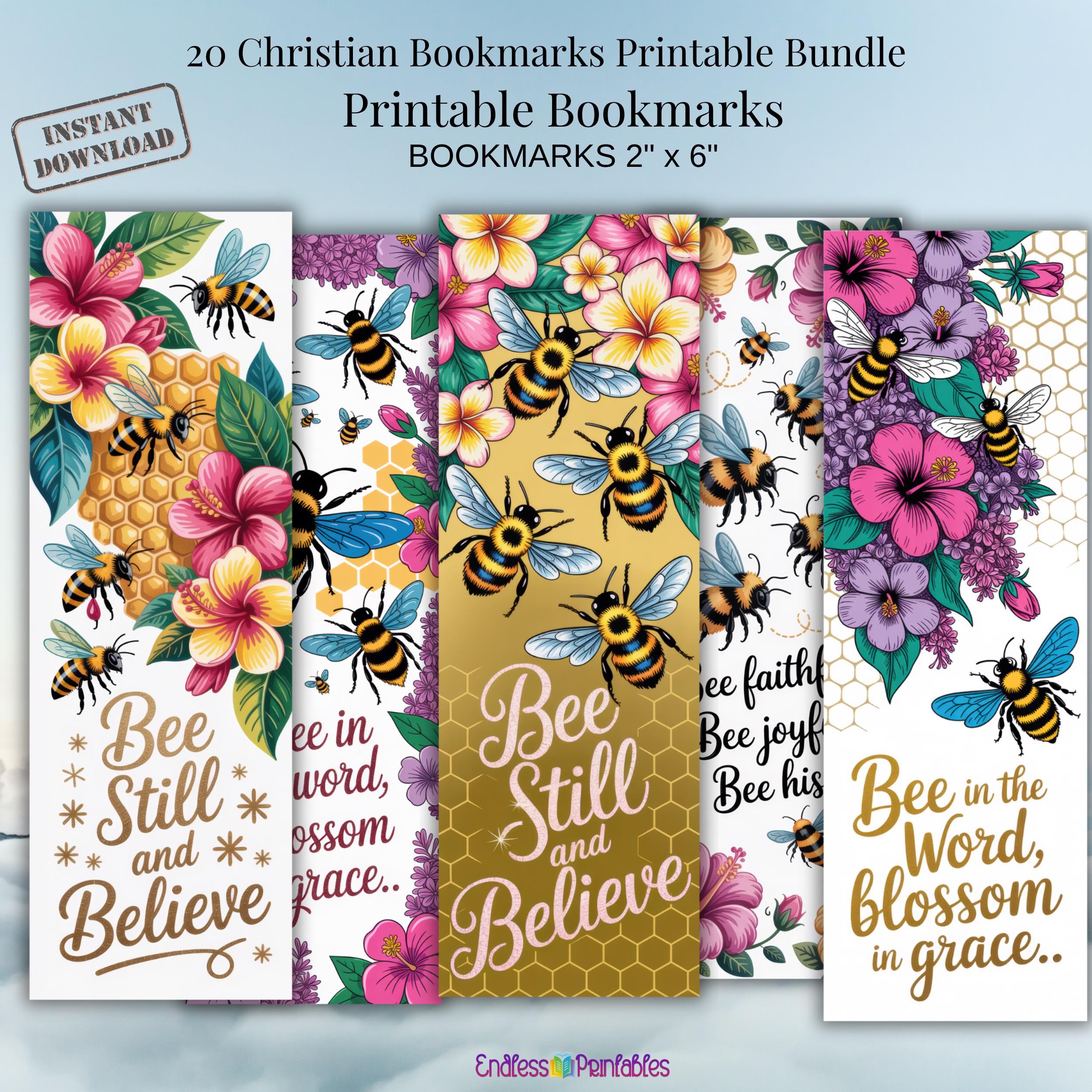 Christian Bee Bookmarks: Floral Bible Verse Designs Printable Gift (PDF ...