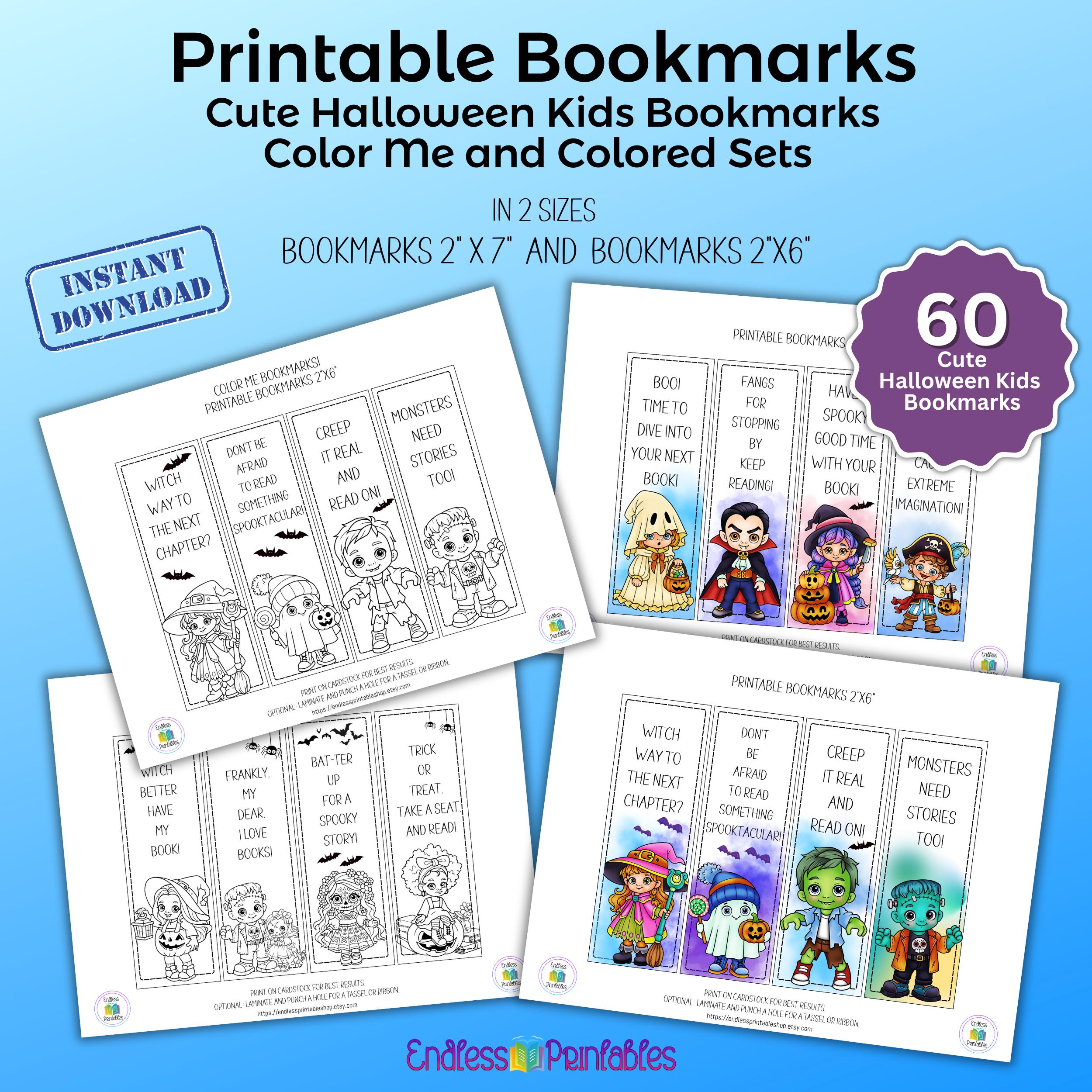 60 Halloween Printable Bookmarks: Color Your Own & Full-color Reading ...