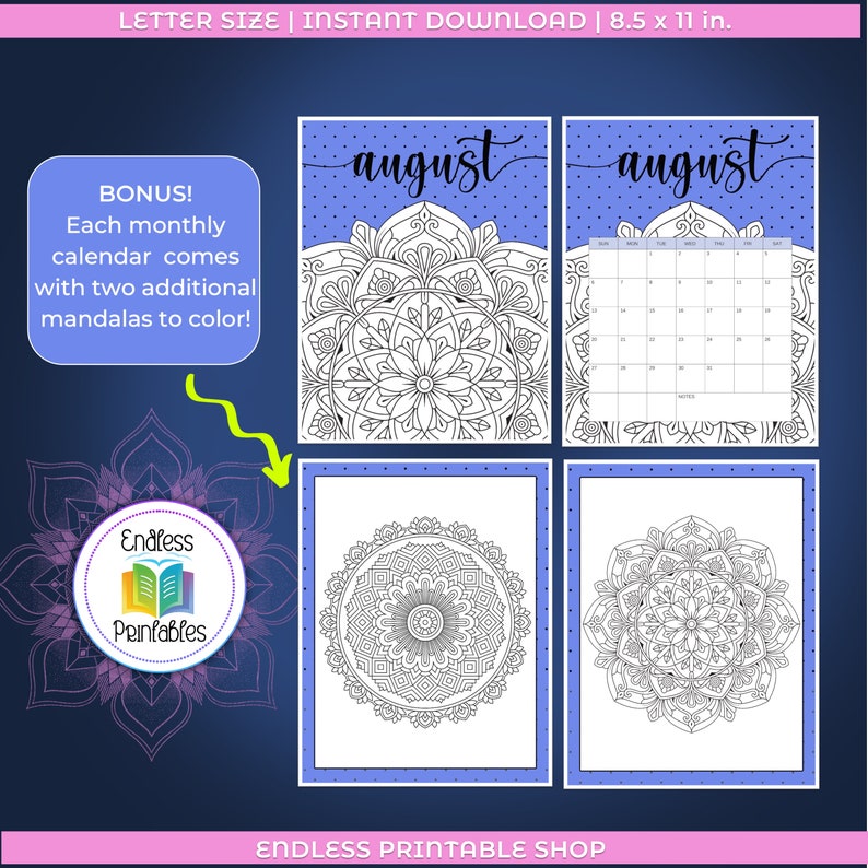 2023 Printable Calendar, Mandala Coloring, Monthly Calendar, Adult ...