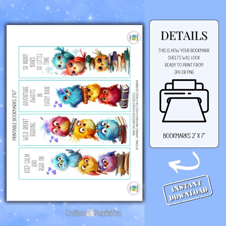 Cute Bird Printable Bookmarks Book Lovers Gift Bookmark for Women ...