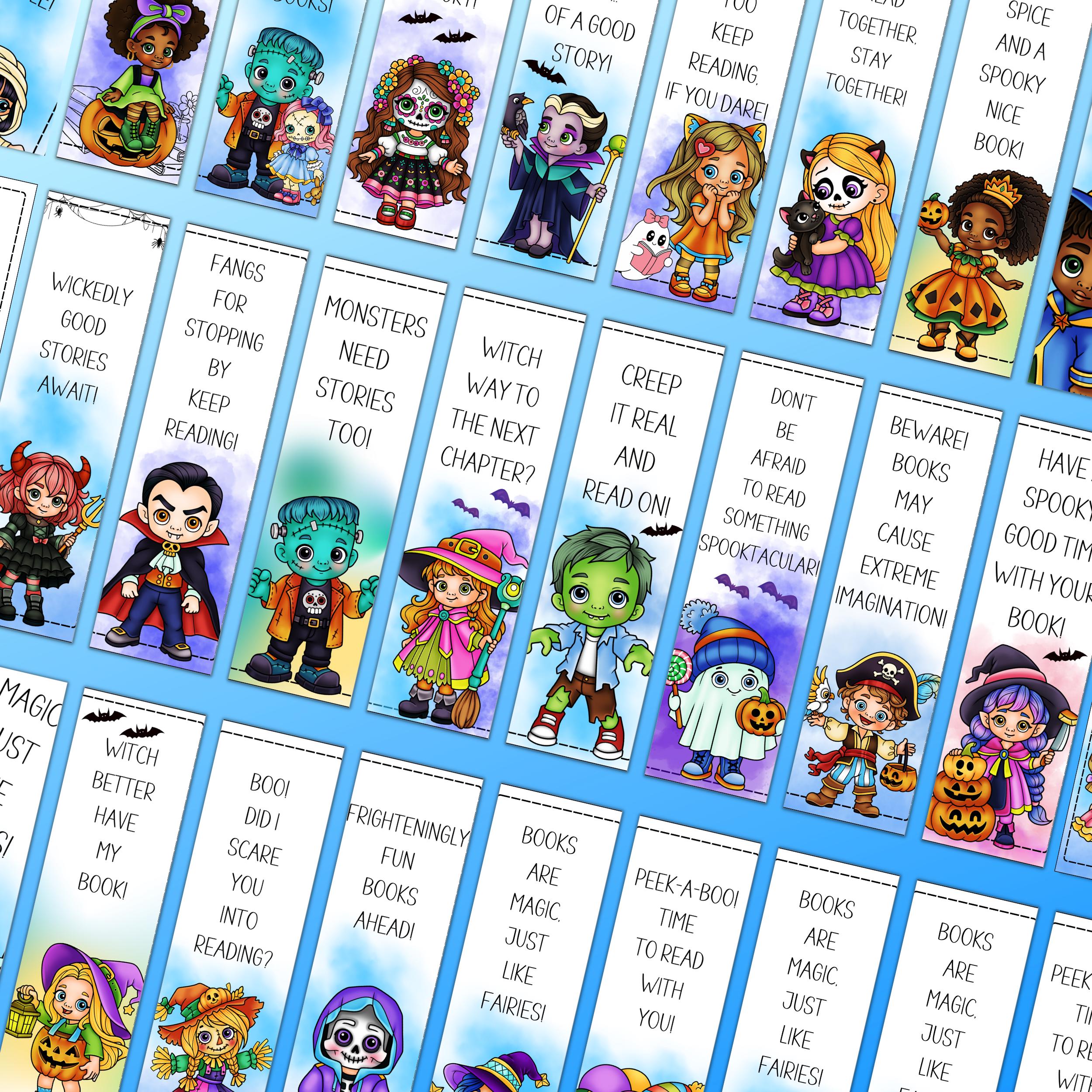 60 Halloween Printable Bookmarks for Kids, Color Your Own, Reading ...