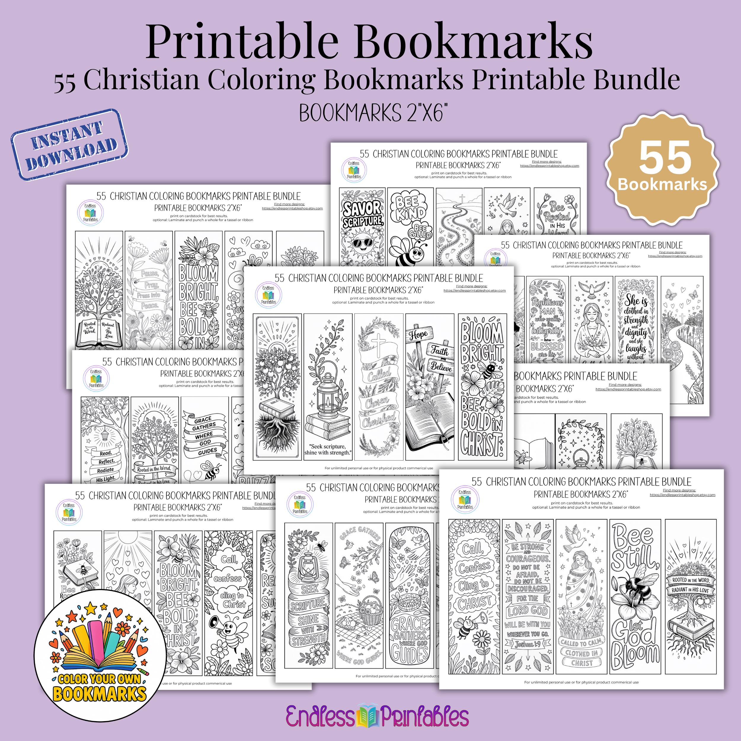 Christian Coloring Bookmarks, 55 Bible Verse Quote Designs, PDF JPG PNG ...