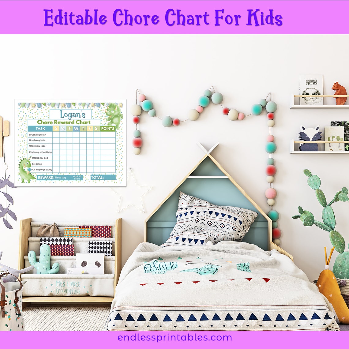Editable Chore Chart for Kids, Dinosaur Chore Chart printable Kids ...