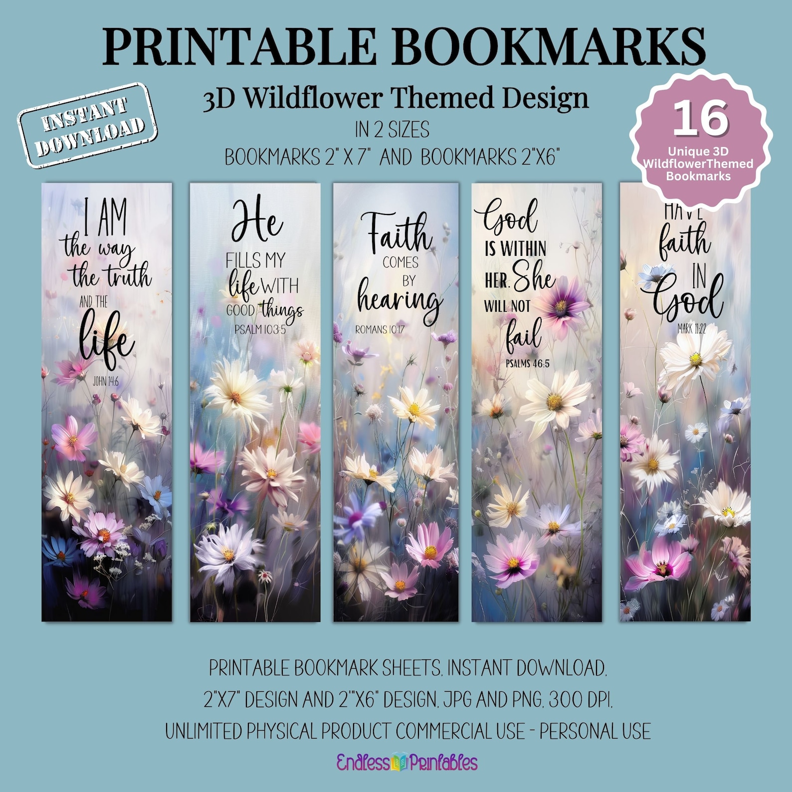 16 Wildflower Printable Bookmark Bundle, Printable Bible Verse ...