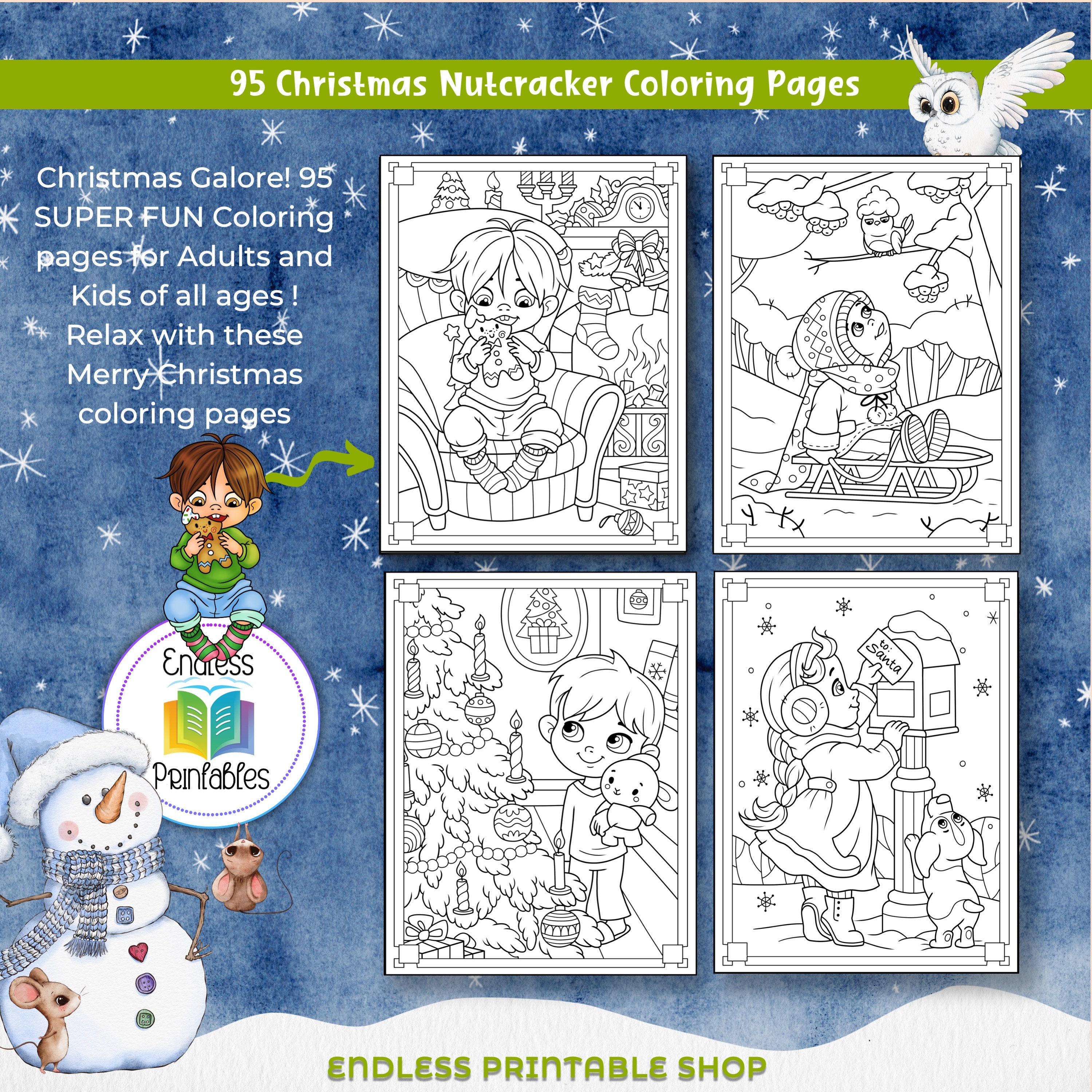 Merry Christmas Coloring Page 95 Cute Santa and Kids - Etsy