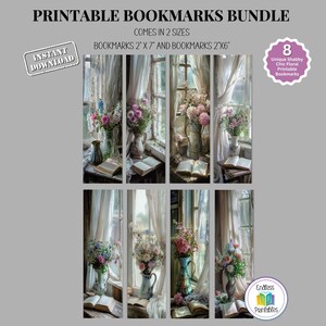 8 Shabby Chic Floral Printable Bookmarks, Sublimation Bookmark Set, PNG ...