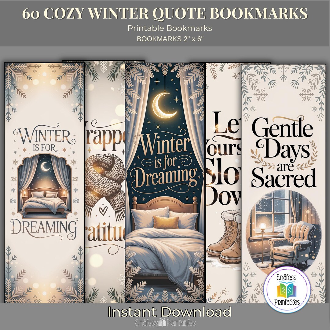 Cozy Winter Bookmarks, 60 Printable Full Color Reading Bookmarks PDF - Etsy