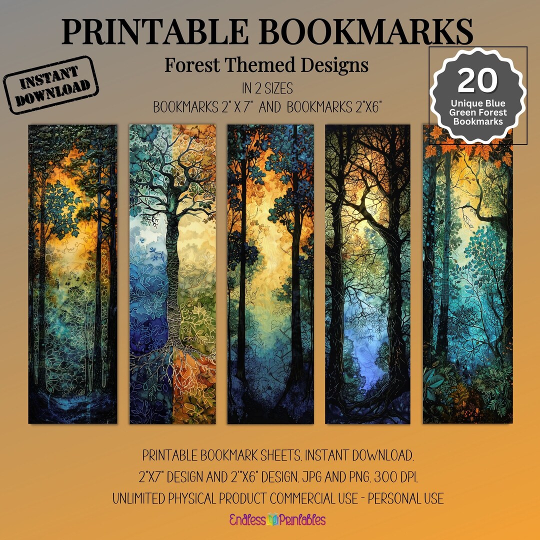 Forest Printable Bookmarks Bundle - 20 PNG Designs (digital Download ...