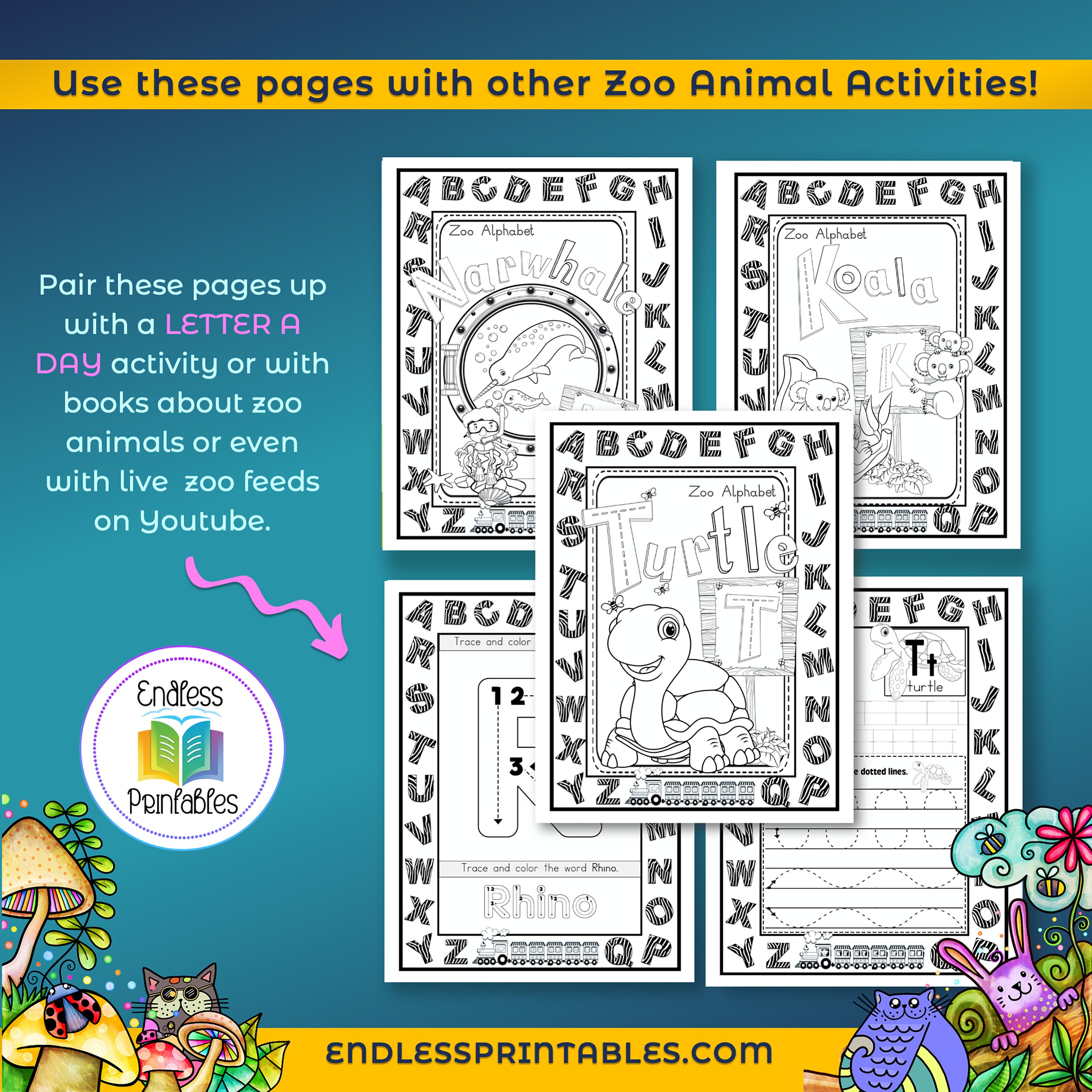 ZOO Animals Printable ABC Coloring Book 70 Kids Learning Activity ...