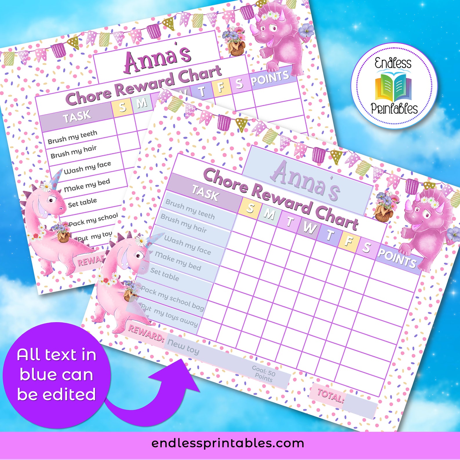 Editable Chore Chart for Kids Dinosaur Chore Chart Printable Kids ...