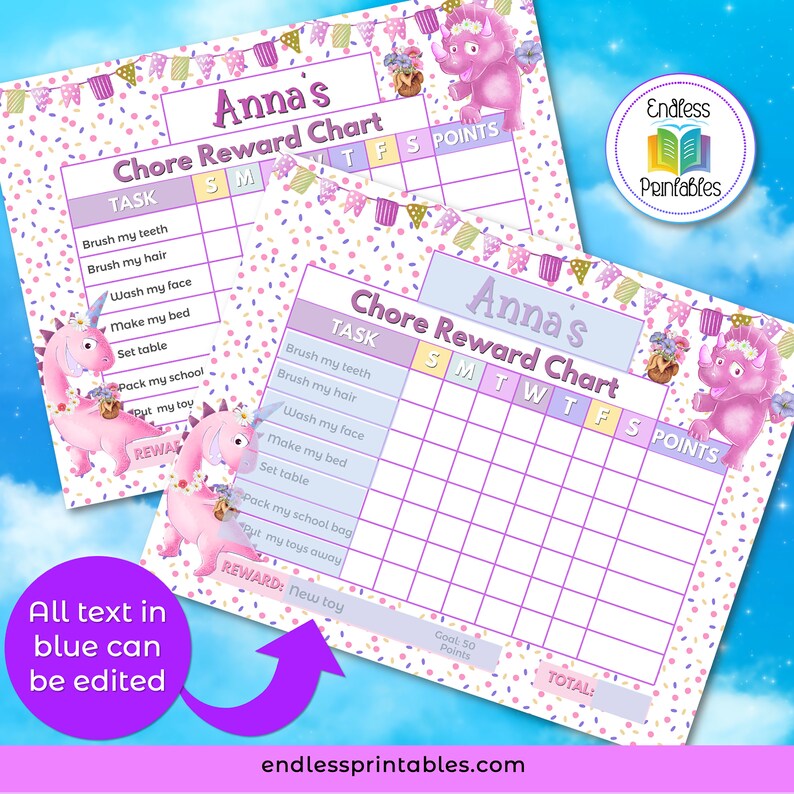 Editable Chore Chart for Kids Dinosaur Chore Chart Printable Kids ...