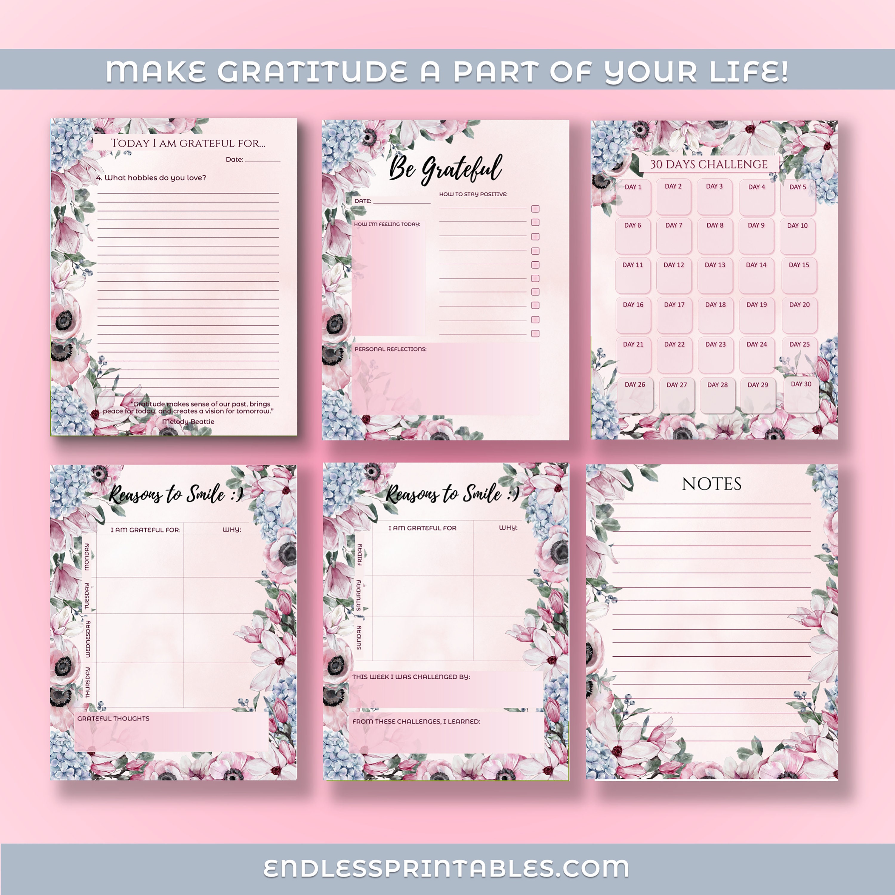 30 Day Gratitude Journal Printable Mindfulness Grateful Planner Instant ...