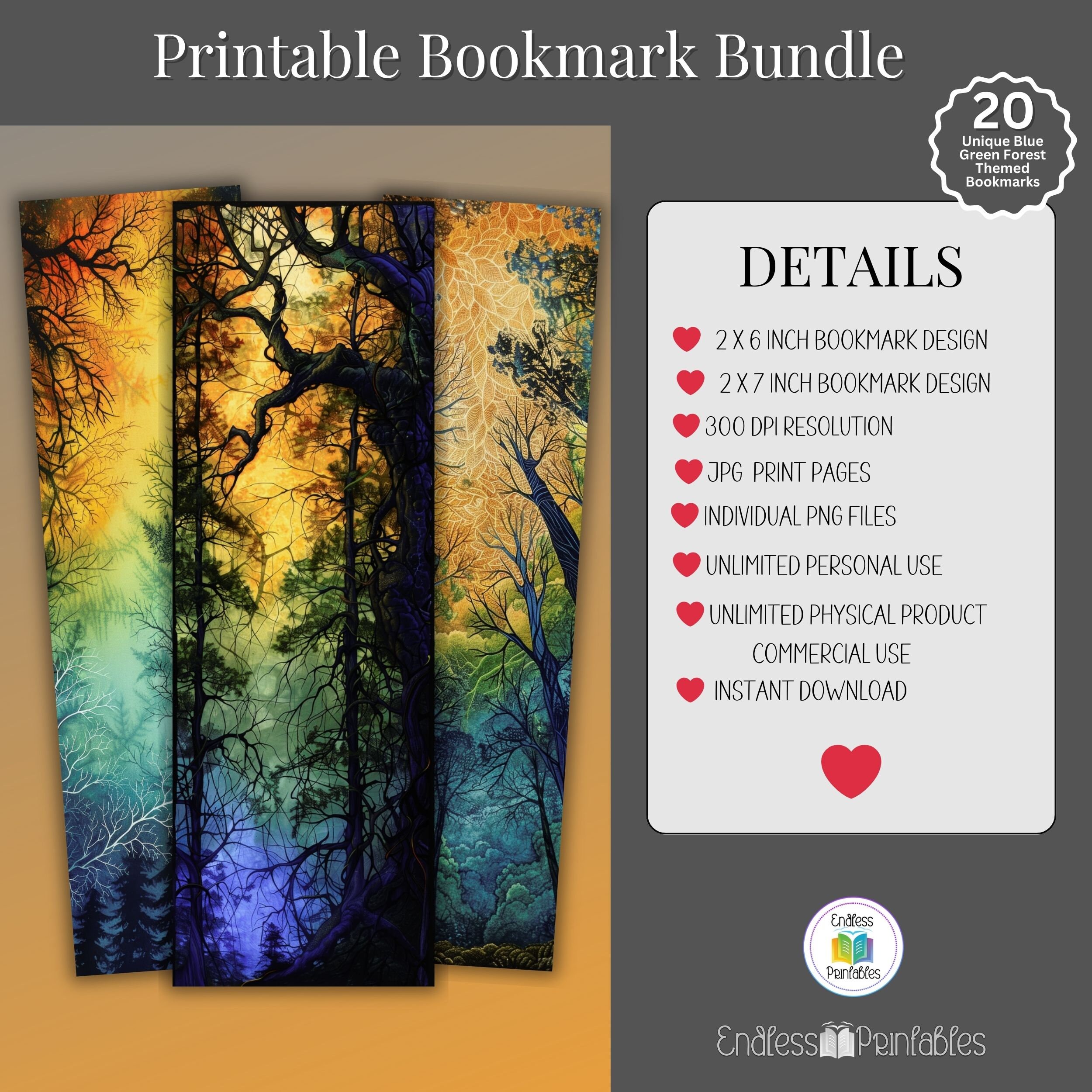 Forest Printable Bookmarks Bundle - 20 PNG Designs (digital Download ...