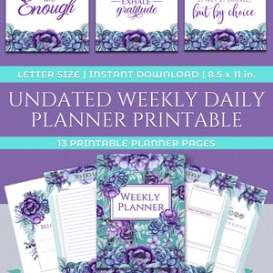 Floral Undated Weekly Planner Printable - To-do List Organizer (8.5x11 ...