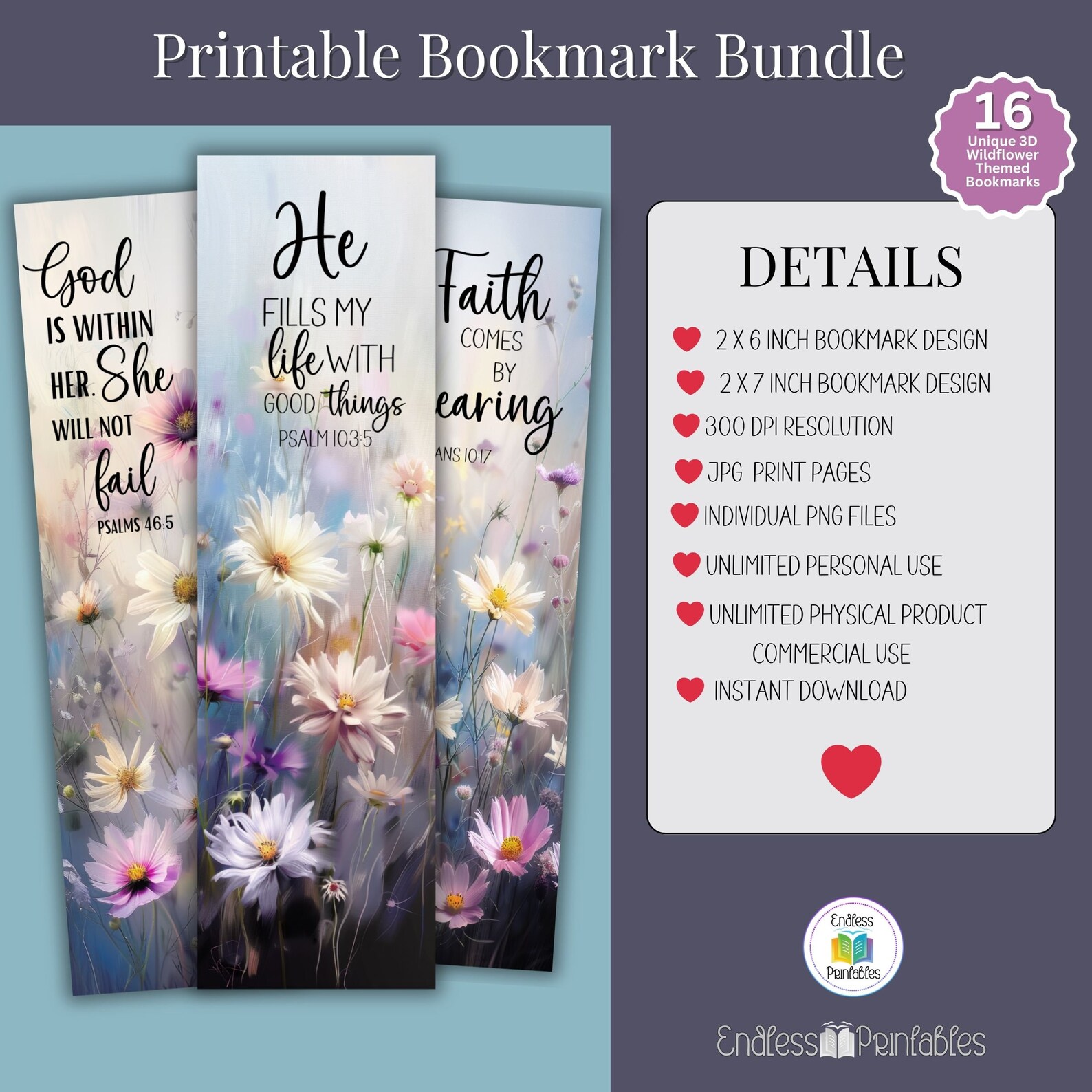 16 Wildflower Printable Bookmark Bundle, Printable Bible Verse ...