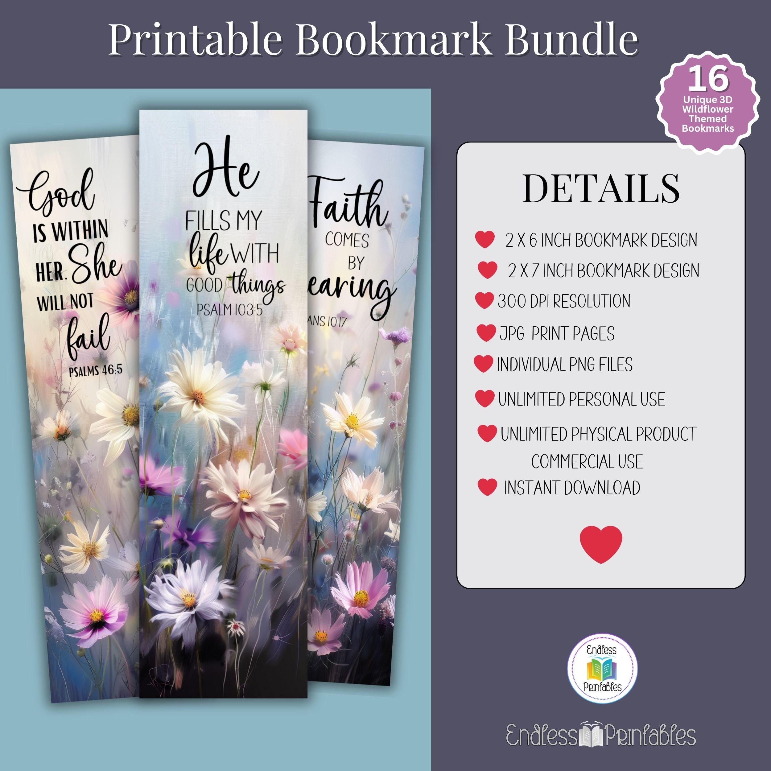 16 Wildflower Printable Bookmark Bundle, Printable Bible Verse ...