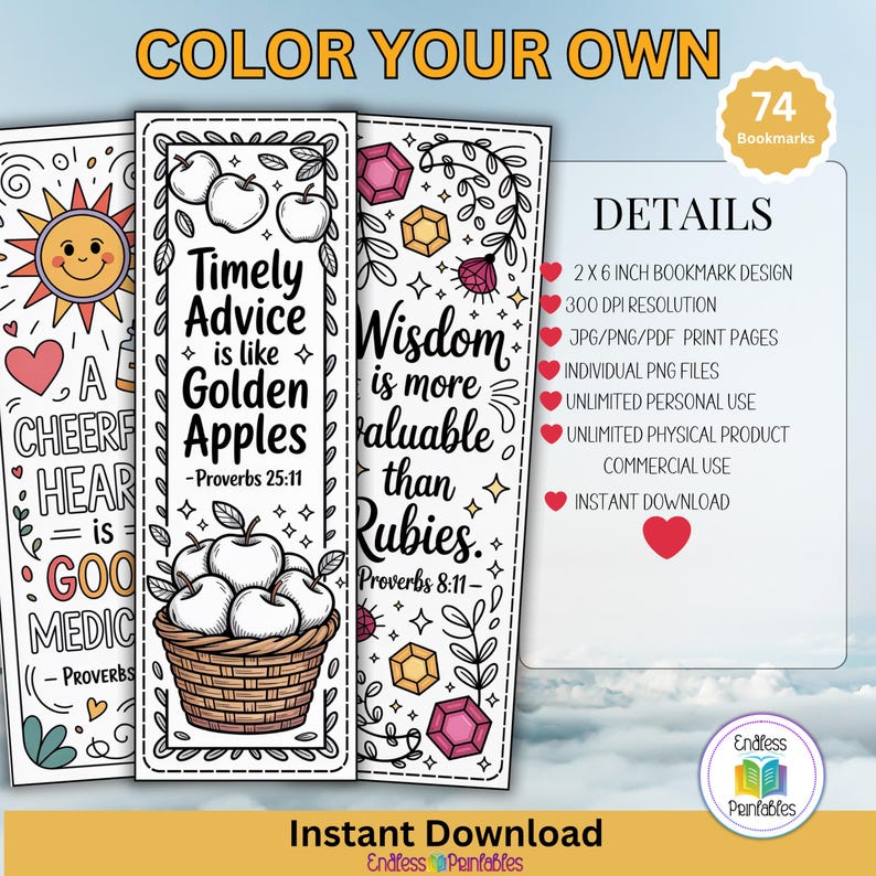 Proverbs Bible Verse Coloring Bookmarks, 74 Christian Devotional (PDF ...