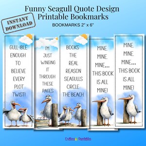 Funny Seagull Bookmark Printable Quotes Animal Bookmark Bundle ...