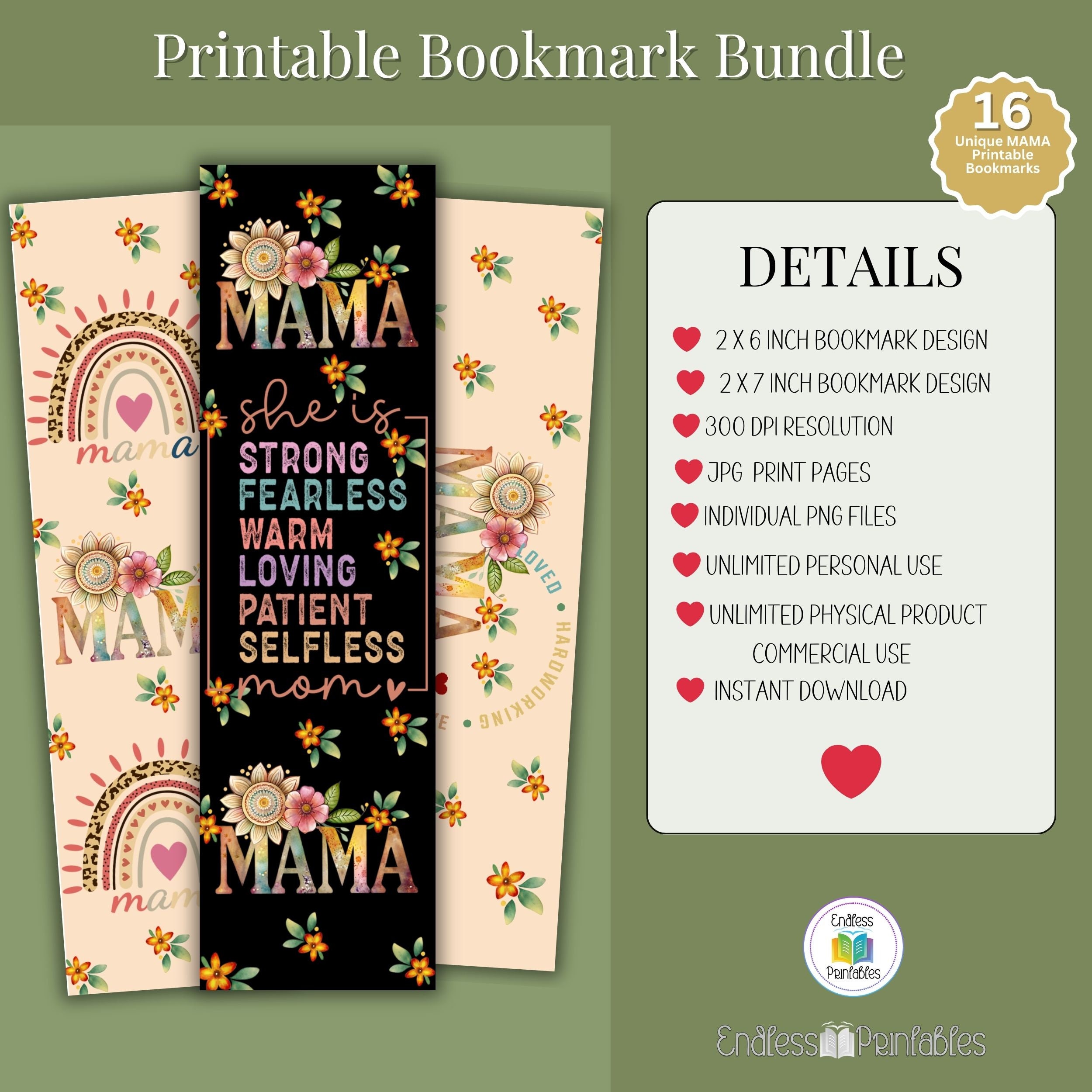 Mama Floral Printable Bookmarks, Mother's Day Gift (PNG, PDF) - Etsy