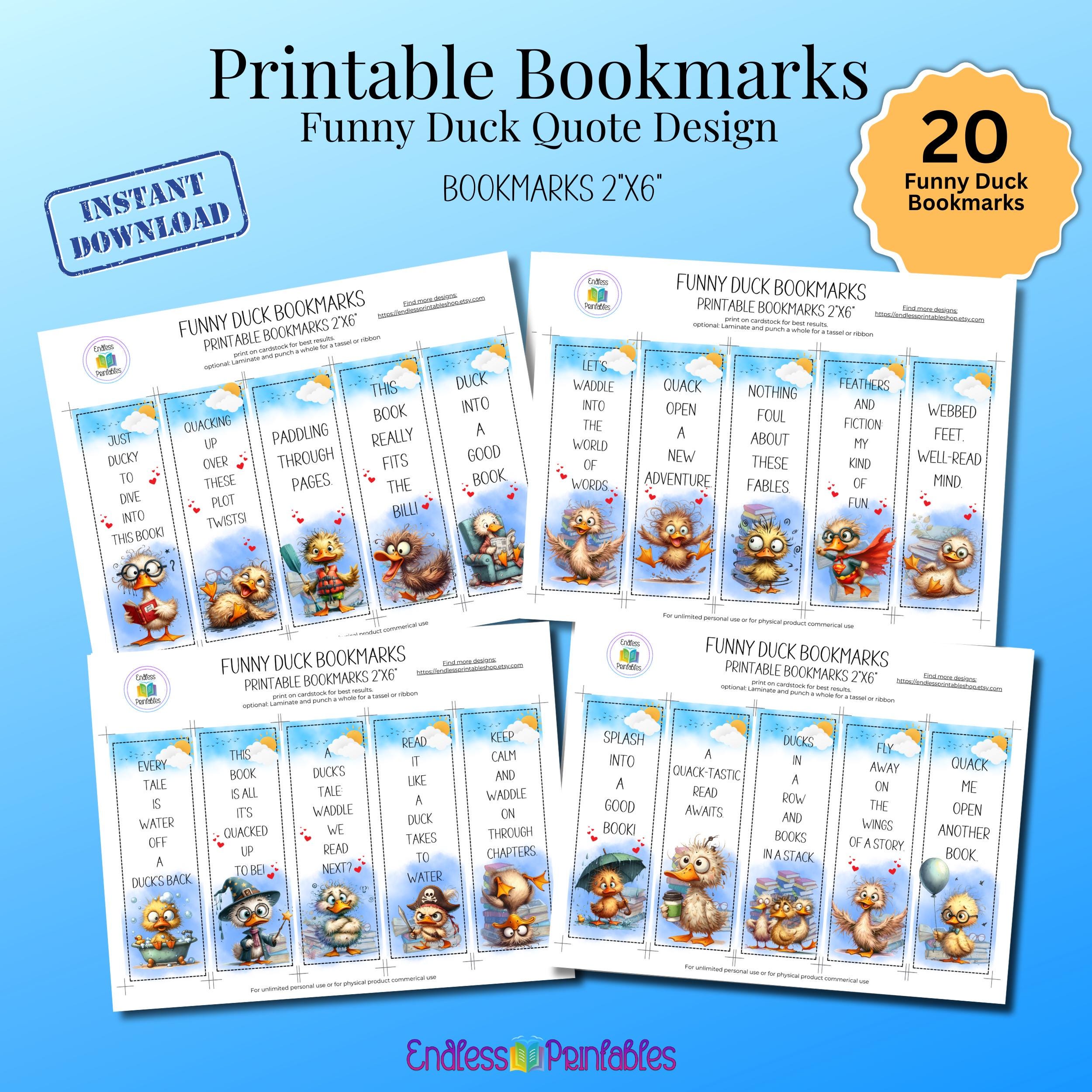 Funny Duck Bookmarks - Printable Animal Quotes Bundle (digital Download ...