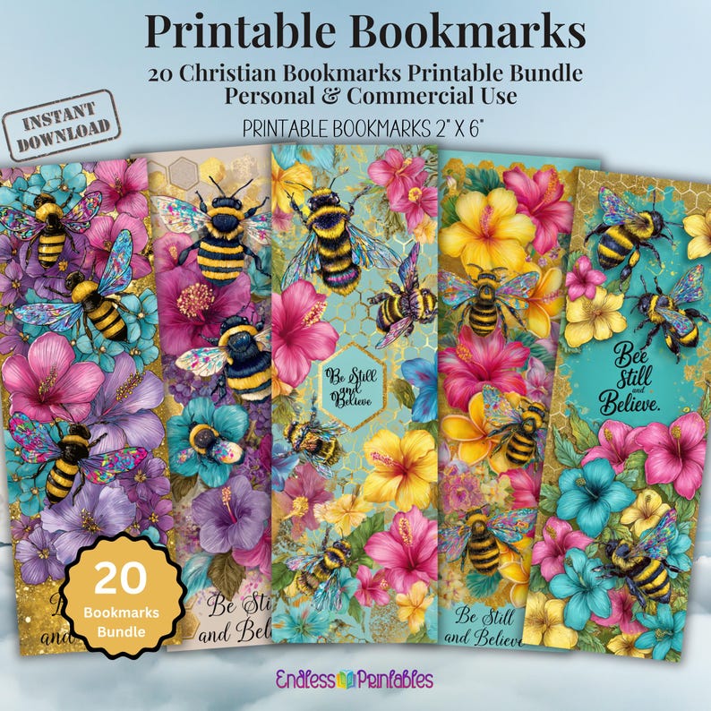 Christian Bee Bookmarks: Floral Bible Verse Designs Printable Gift (PDF ...