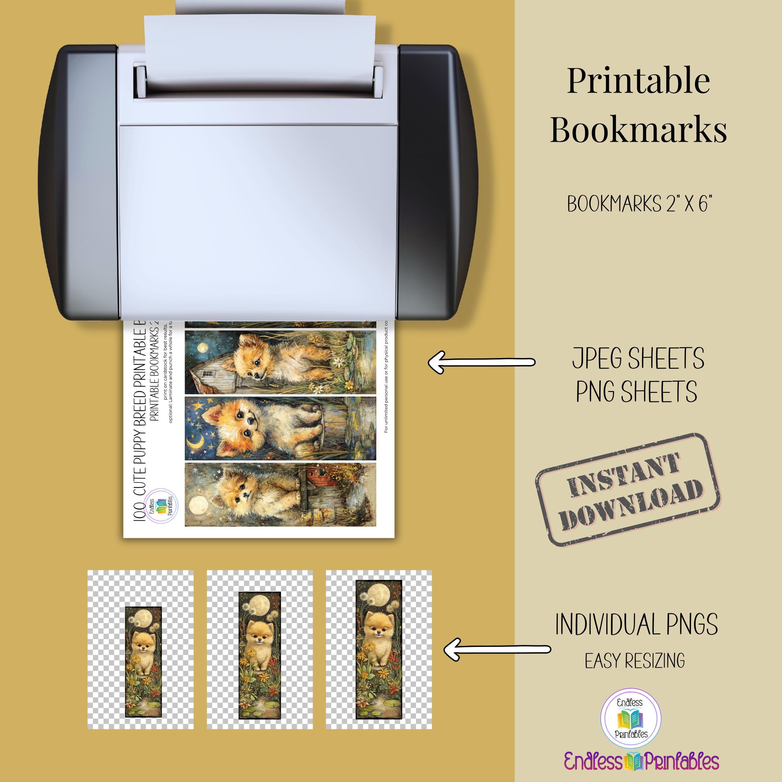 100 Cute Puppy Printable Bookmarks Dog Breeds PNG Bookmark Sublimation ...