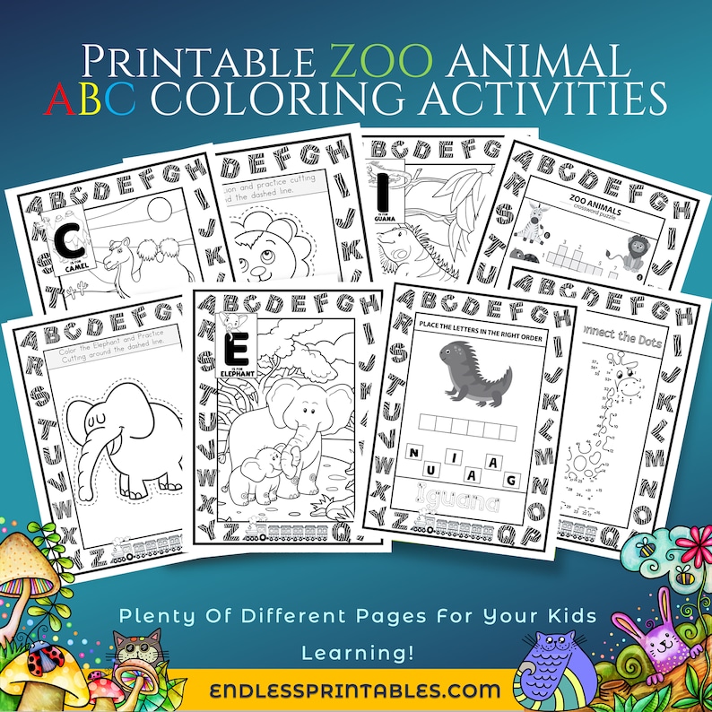 ZOO Animals ABC Printable Activity Coloring Book 153 Zoo - Etsy