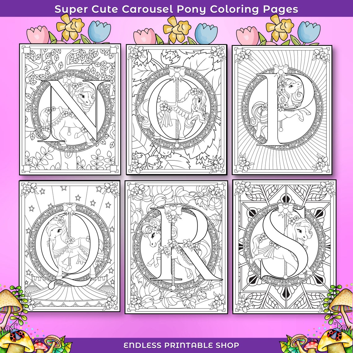 Carousel Pony Alphabet Coloring Pages - 27 Printable Sheets (PDF) - Etsy