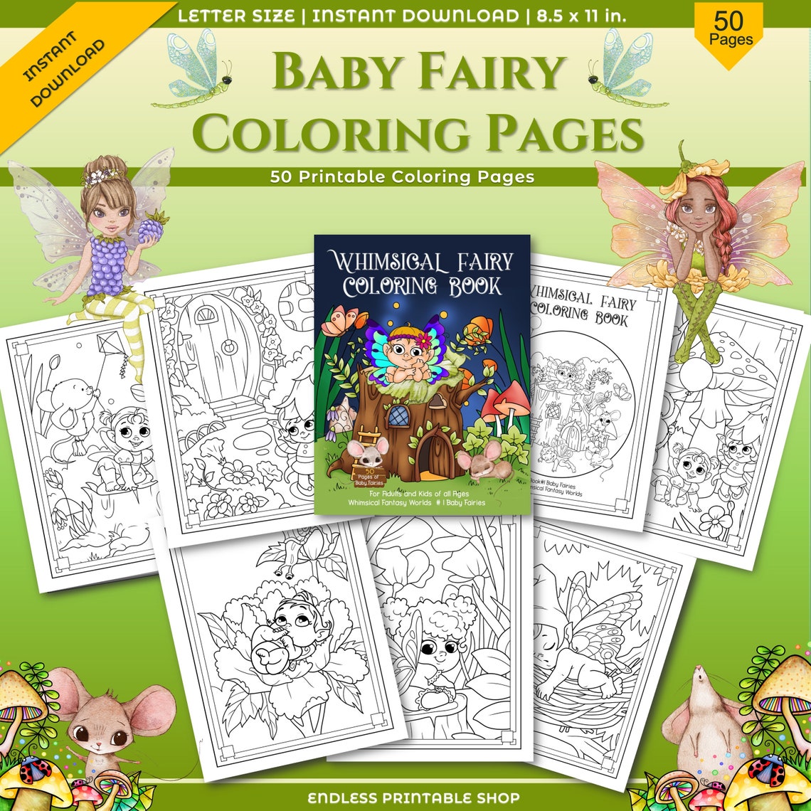 Printable Fairy Coloring Pages Baby Fairy Coloring Page - Etsy