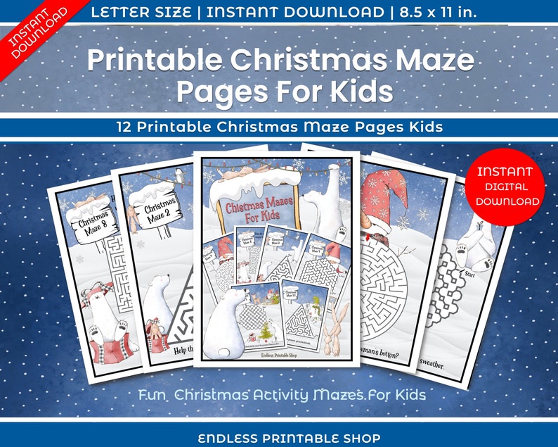 Printable Christmas Maze Pages for Kids - Holiday Activity (digital ...