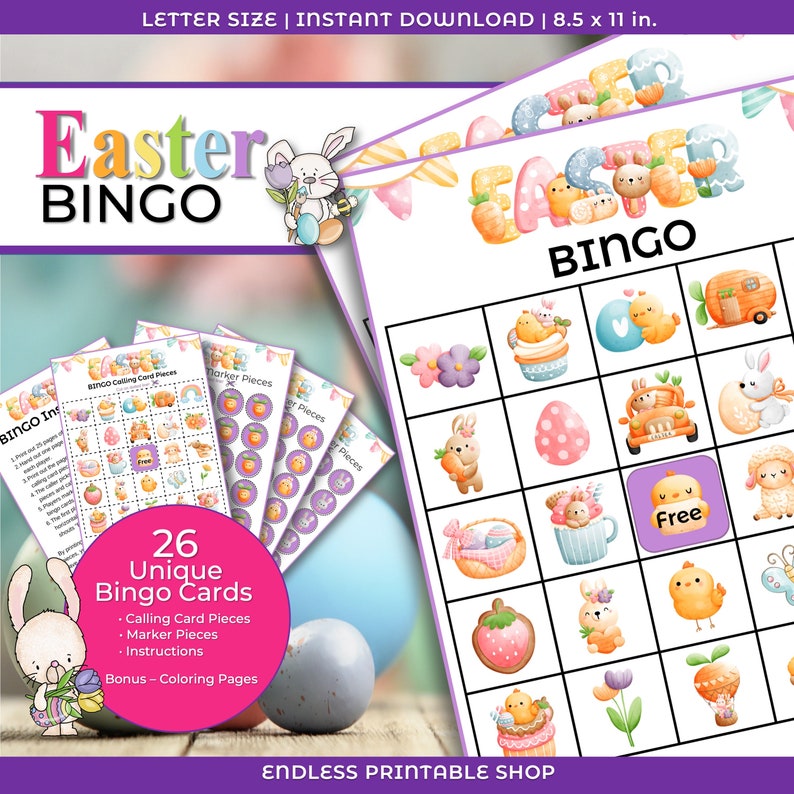 Easter Bingo, Printable Easter Bingo, Kids Party Game, Easter Activity ...