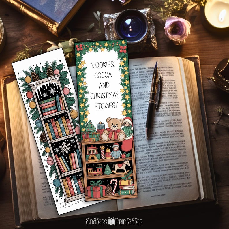 Christmas Bookmarks Printable, Holiday Bookmark Bundle, 60 Festive ...