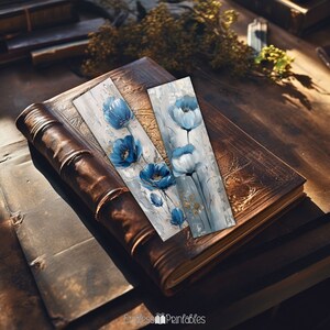 Blue Floral Bookmarks 8 Printable Flower Bookmarks Sublimation Design ...