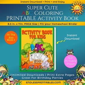 ZOO Animals ABC Printable Activity Coloring Book | 153 Zoo Animal ...