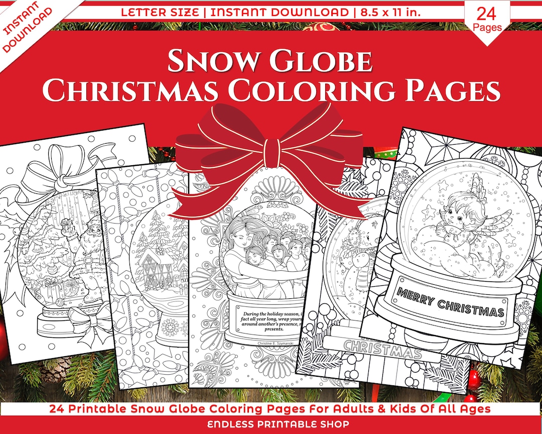 Christmas Snow Globe Coloring Pages - 24 Printable Designs (digital PDF ...