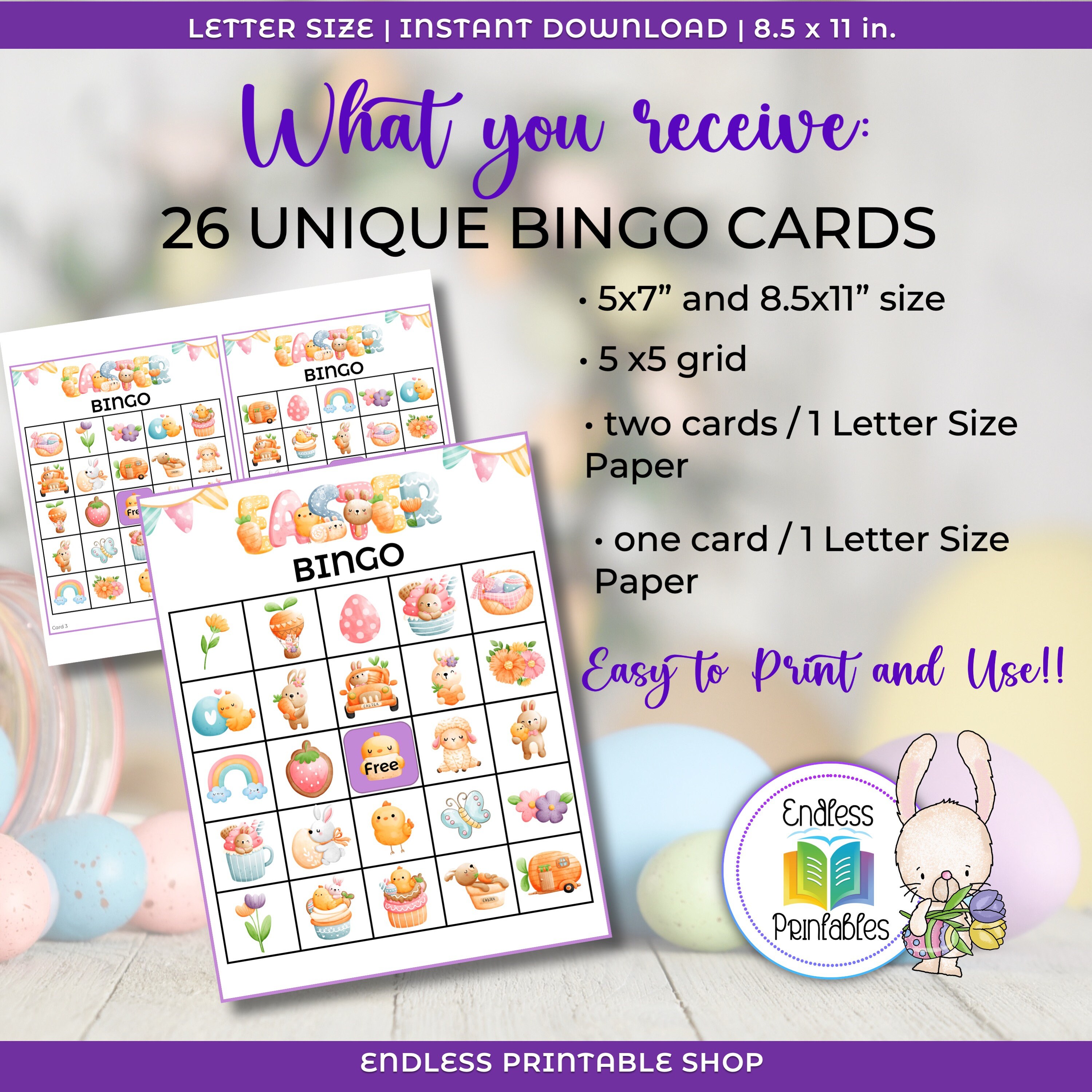 Easter Bingo, Printable Easter Bingo, Kids Party Game, Easter Activity ...