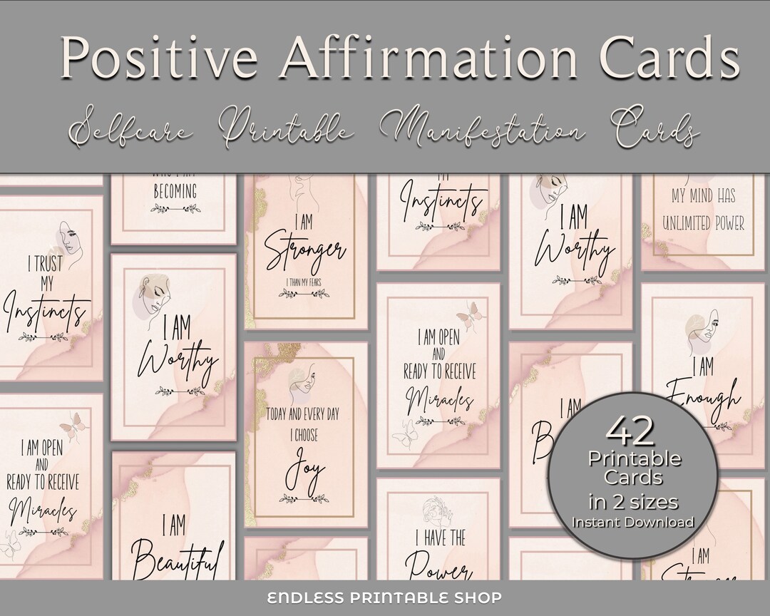 42 Positive Affirmation Cards - Self-care & Manifestation (printable ...