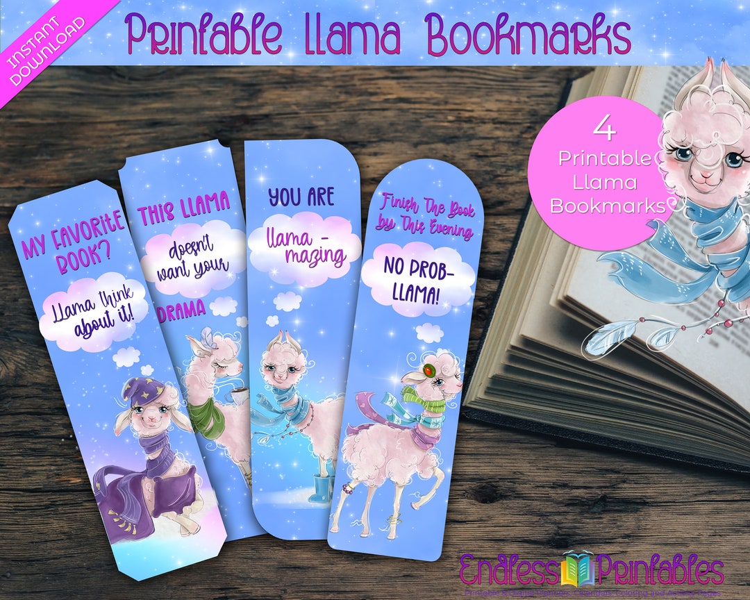 Llama Bookmarks Printable Llama Bookmark Set Book Lover - Etsy