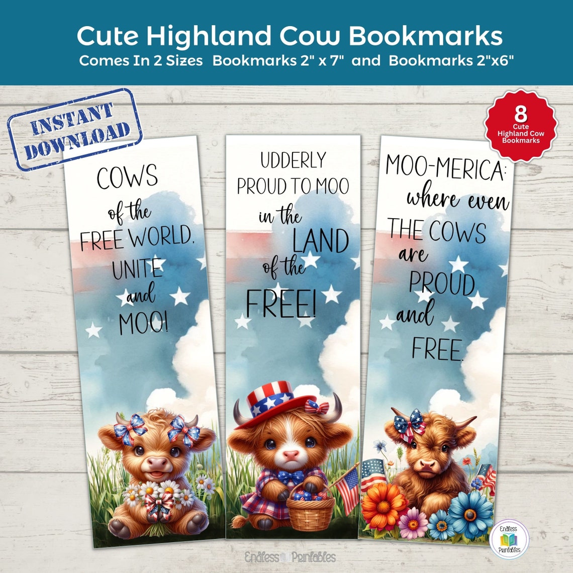 Highland Cow Bookmark Printable – Patriotic Designs (digital Download ...