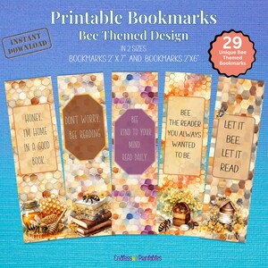 29 Printable Bookmarks, Bee Themed, Bookmark Bundle, PNG Bookmark ...