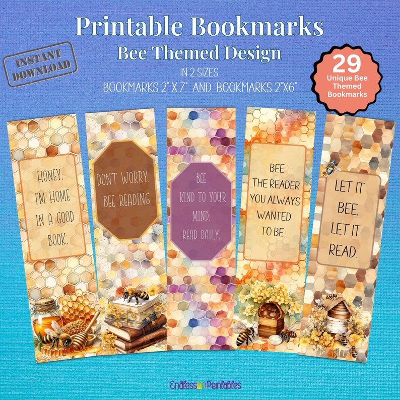Bee Bookmarks - Printable Bookmark Bundle Set (digital Download) - Etsy