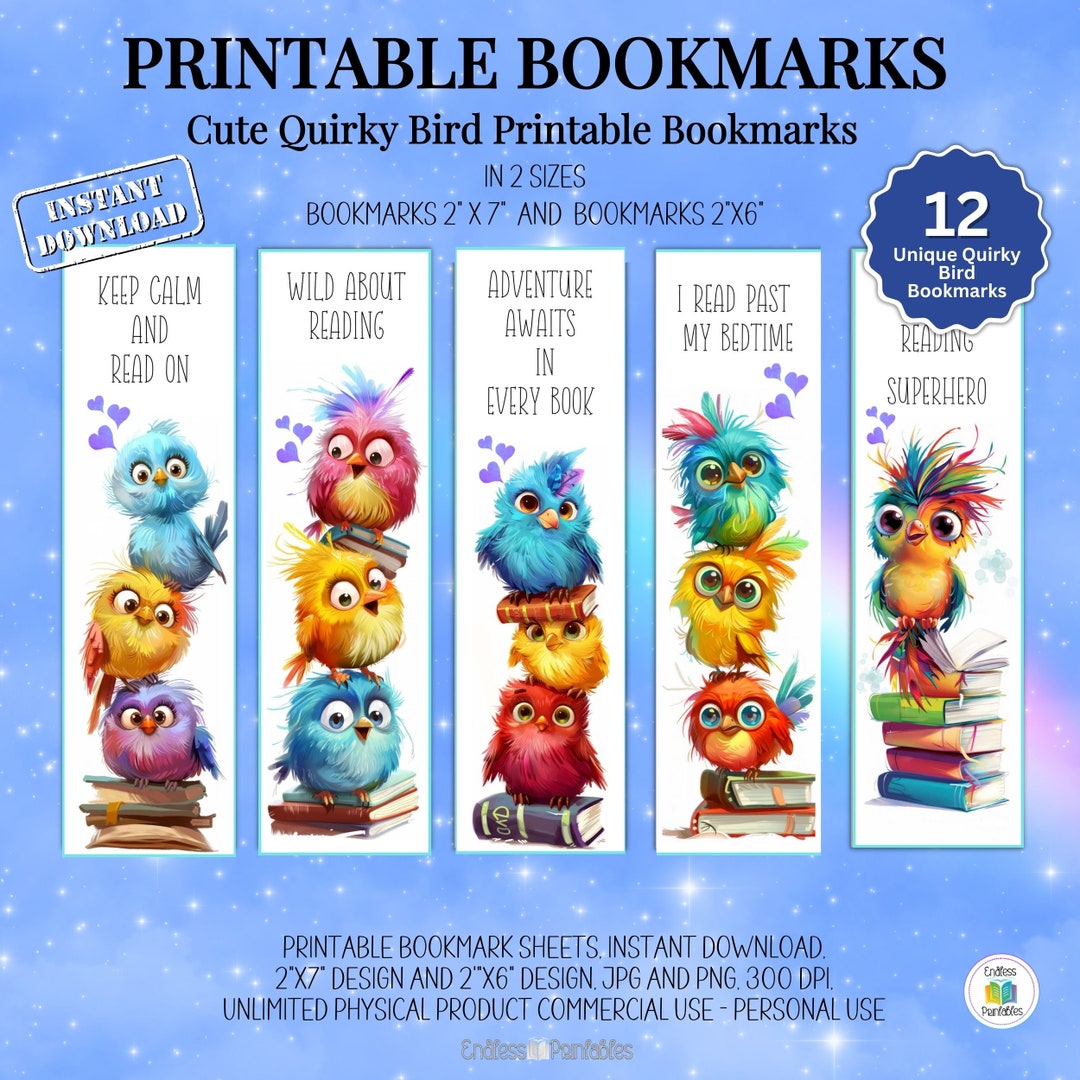 Cute Bird Printable Bookmarks Book Lovers Gift Bookmark for Women ...