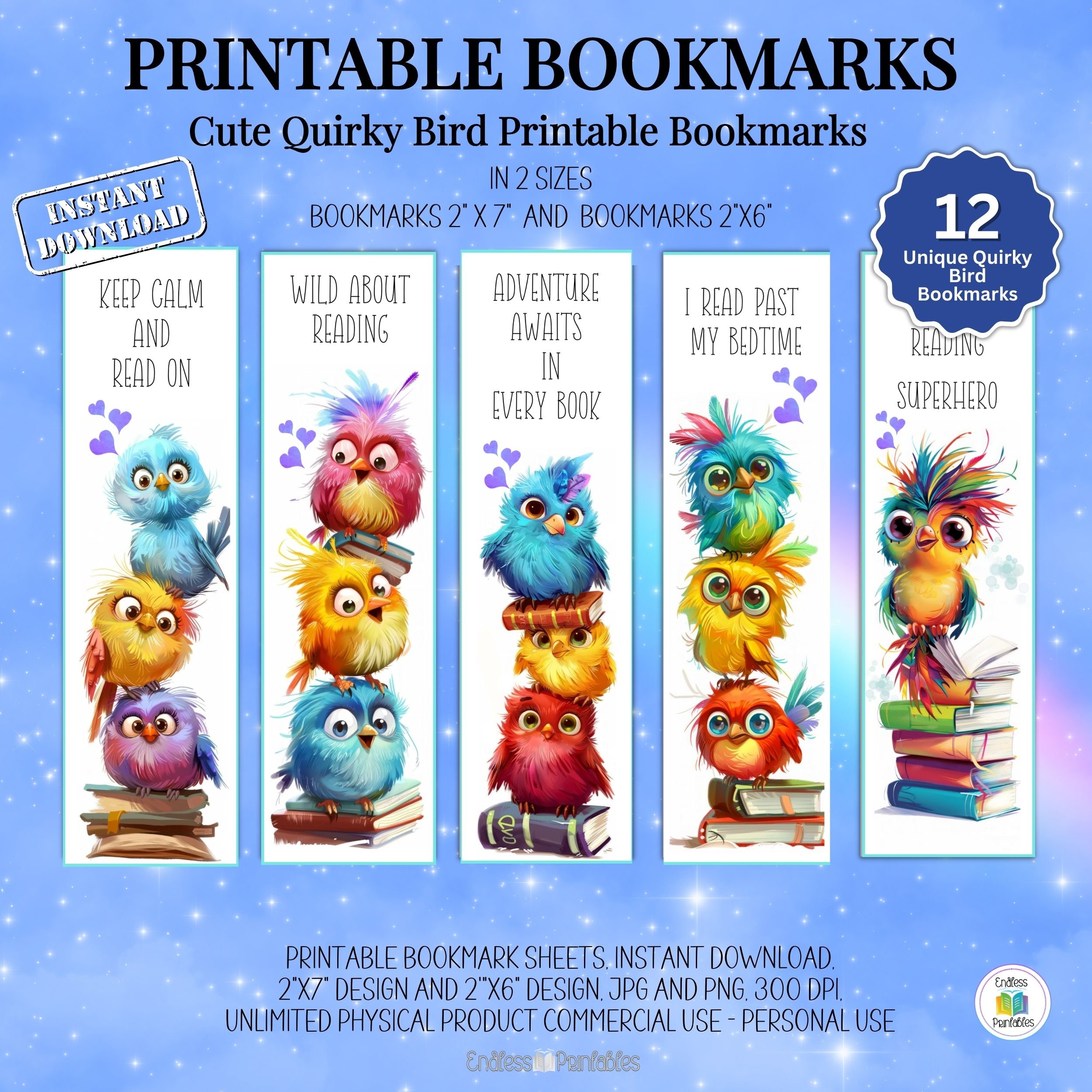 Cute Bird Printable Bookmarks Book Lovers Gift Bookmark for Women ...