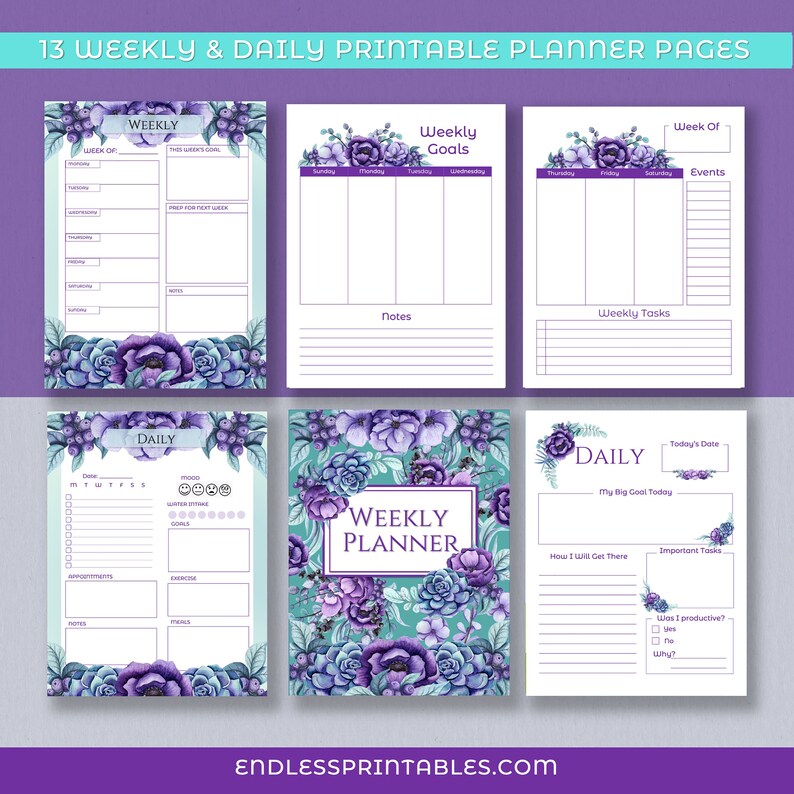 Floral Undated Weekly Planner Printable - To-do List Organizer (8.5x11 ...