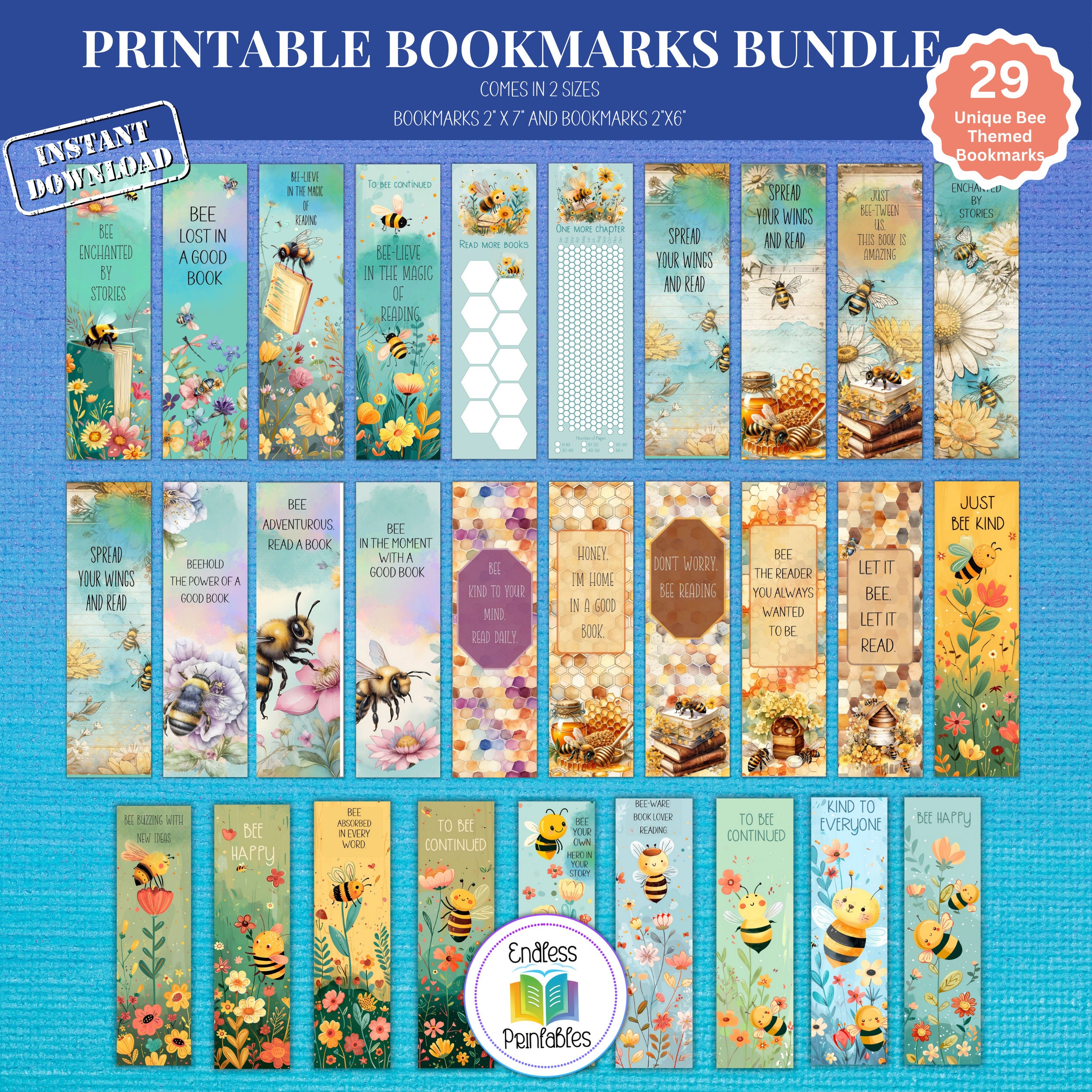 29 Printable Bookmarks, Bee Themed, Bookmark Bundle, PNG Bookmark ...
