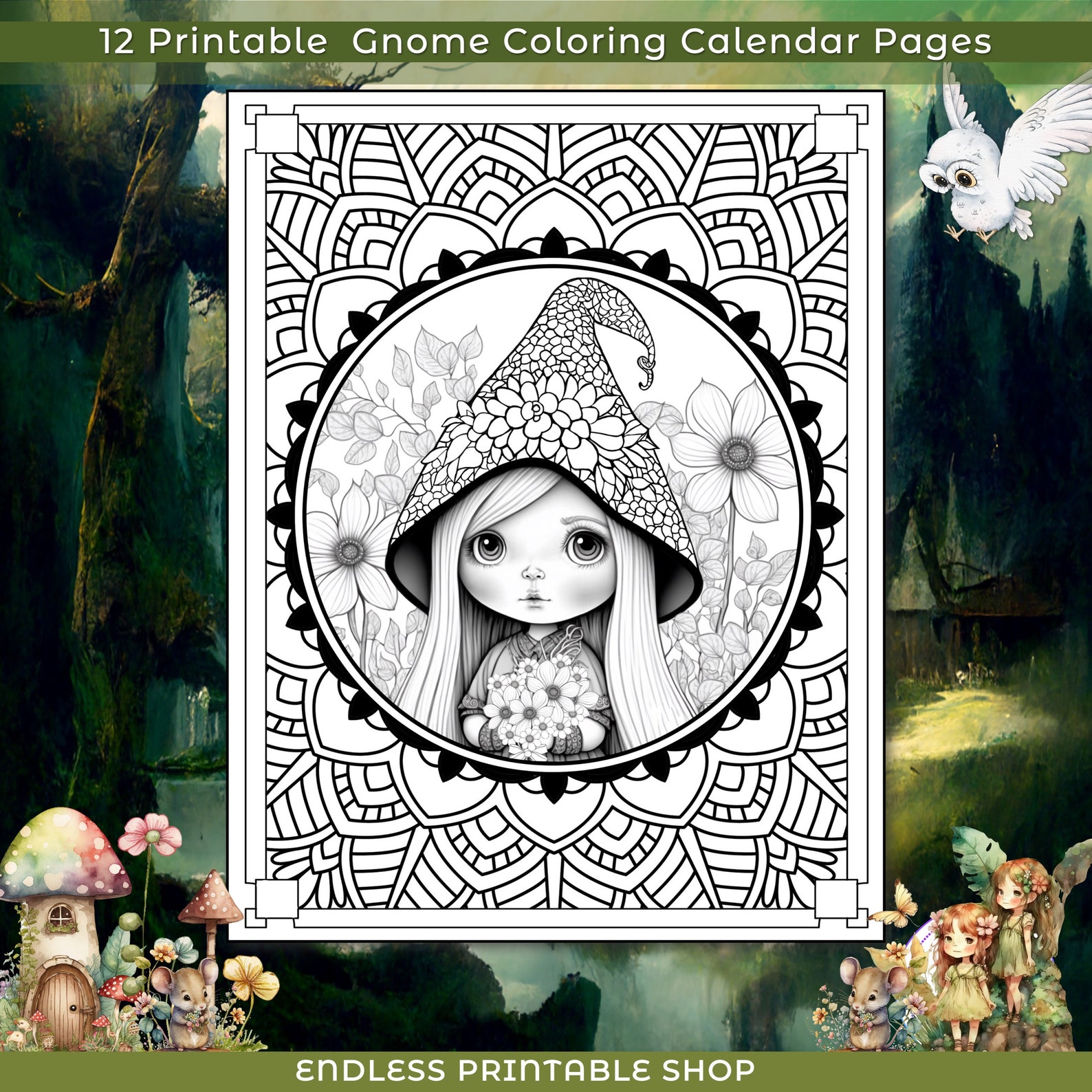 2023 Printable Calendar, Mandala Coloring, Monthly Calendar, Gnome ...