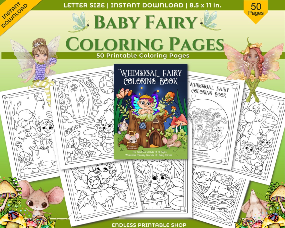 Printable Fairy Coloring Pages Baby Fairy Coloring Page - Etsy