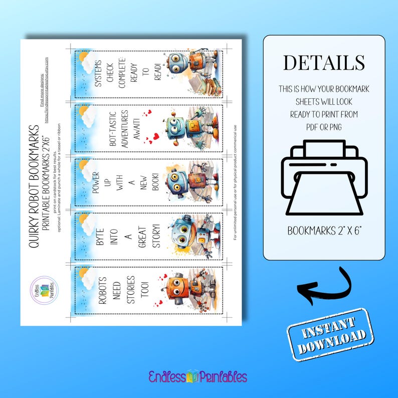 Funny Robot Bookmarks - Printable Quirky Quotes, Book Lover Gift ...