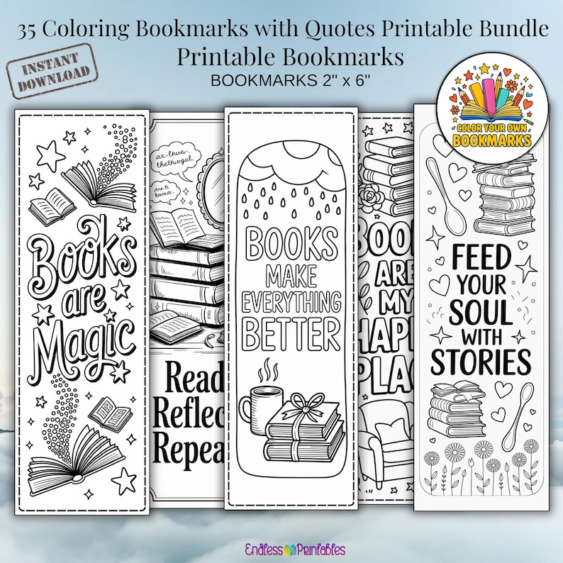 Coloring Bookmarks - Inspirational Quotes, 35 DIY Gift Designs ...