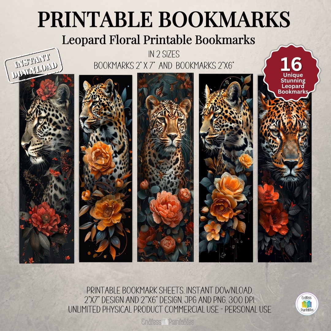 Leopard Floral Bookmark Printable Animal Bookmarks Bundle Sublimation ...